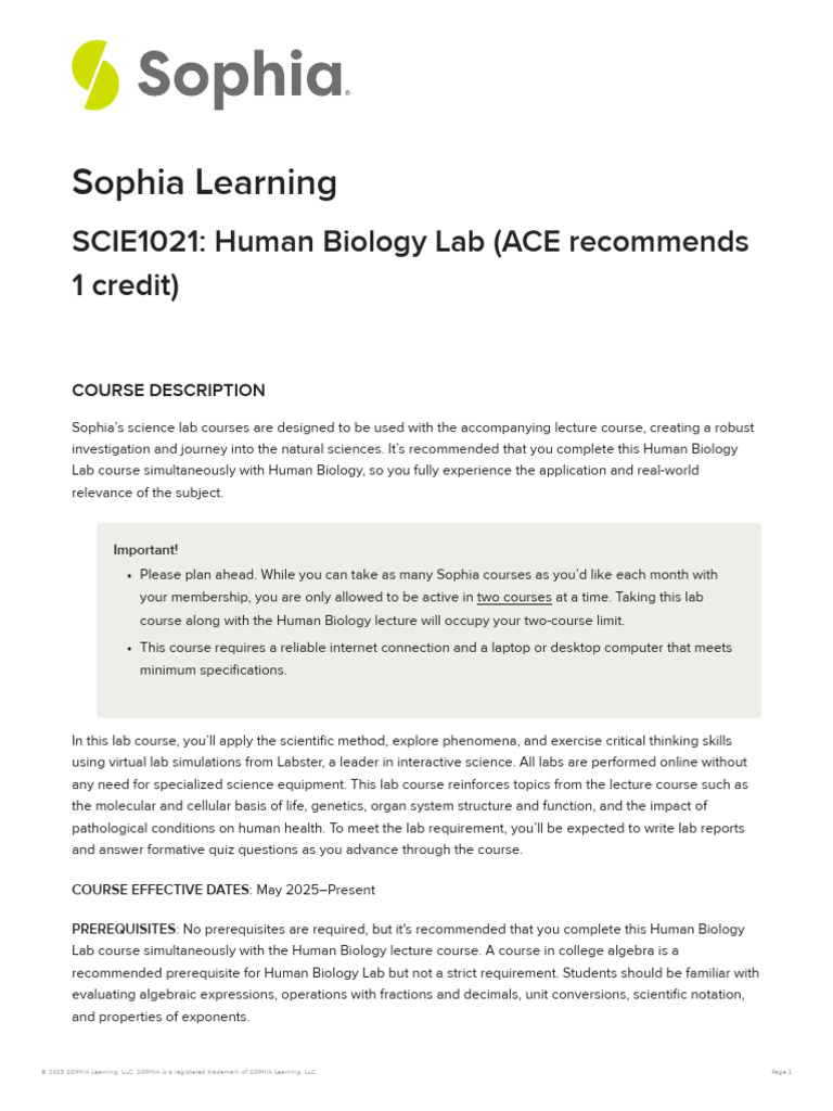 Sophia Human Biology Lab Syllabus | PDF | Muscle | Cell (Biology)
