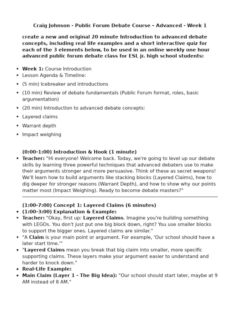 Craig Johnson - Public Forum Debate Course - Advanced - Week 1 | PDF | Psychology | Behavioural ...