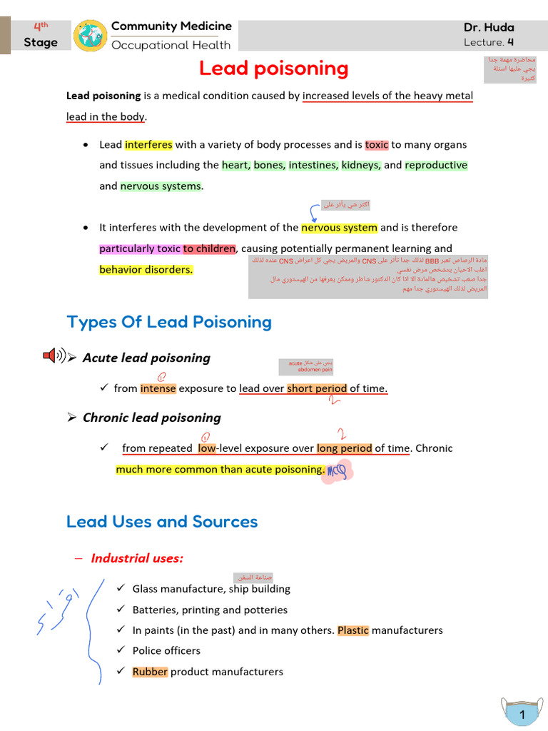Occupational Lead Poison Lec 4 | PDF | Lead | Medical Specialties