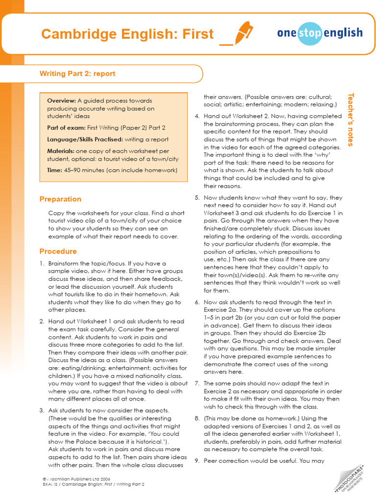 Cambridge English First Writing Part2 Report | PDF | Worksheet ...