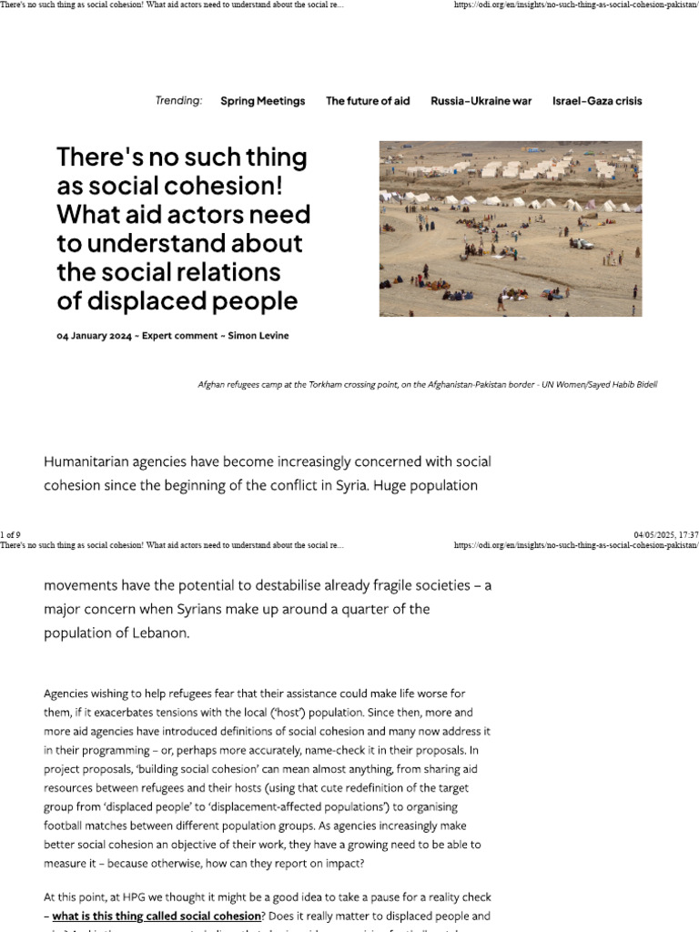 Rethinking Social Cohesion in Aid Work | PDF