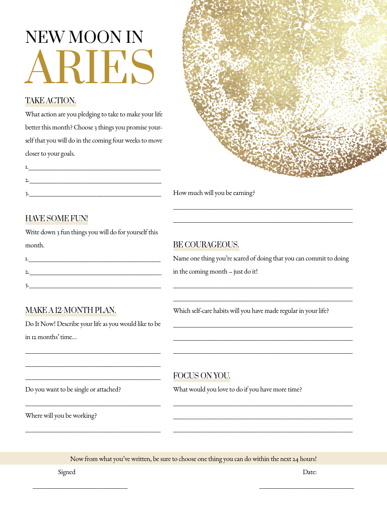New Moon Worksheet Aries | PDF