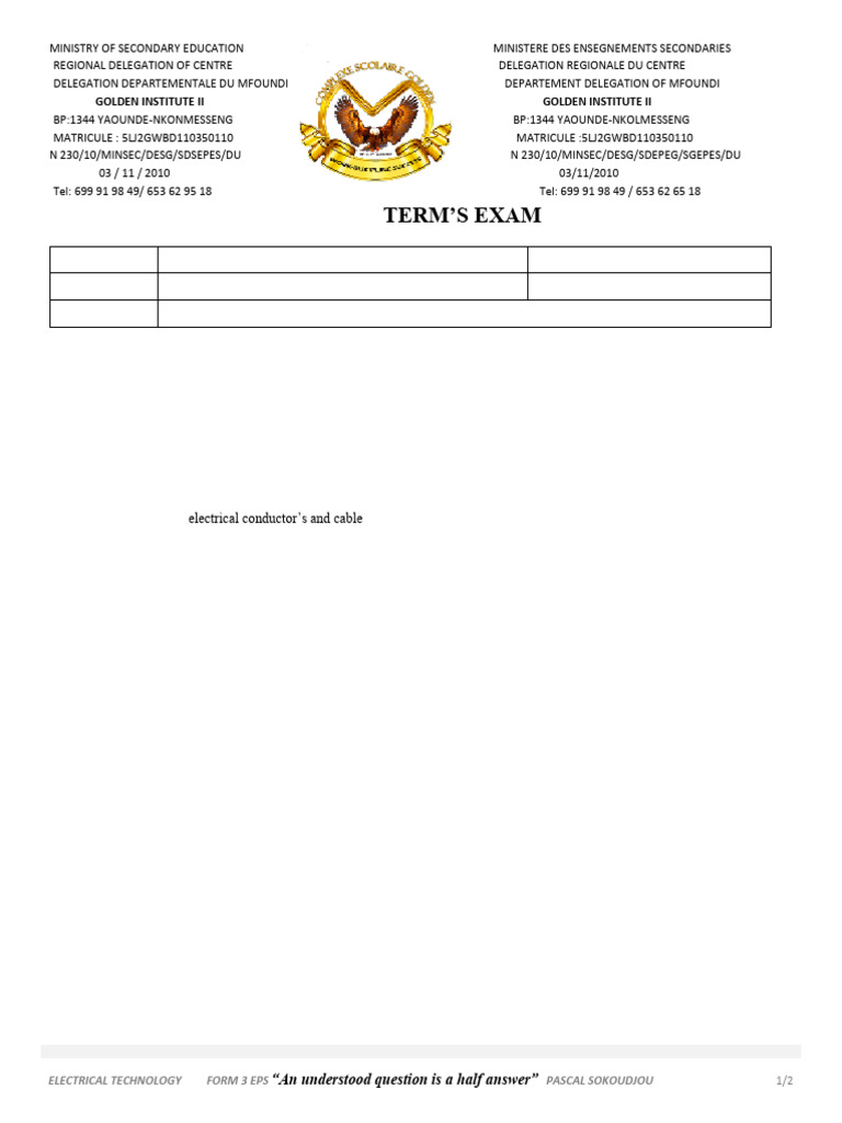 5th Exam Tehnology Form 3 EPS | PDF | Relay | Fuse (Electrical)