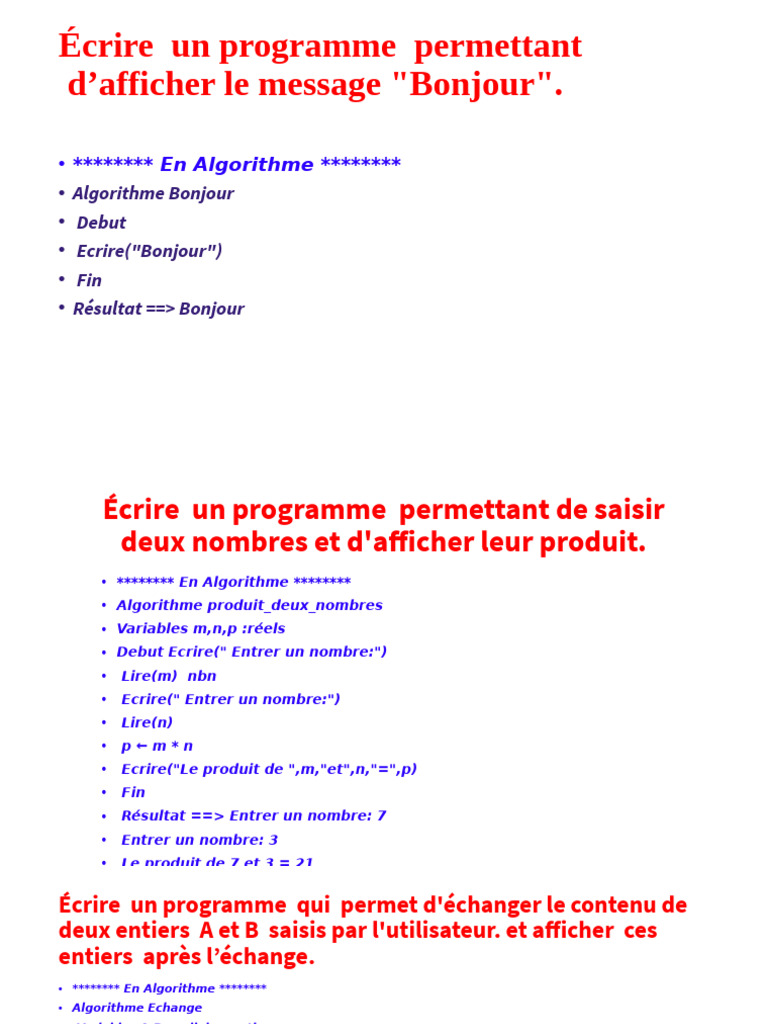 Algorithme Exercices | PDF | Mathématiques | Programmation informatique