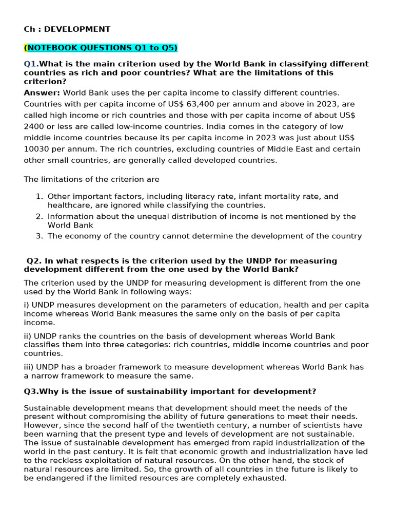 Development NB Questions | PDF | Developing Country | Sustainability