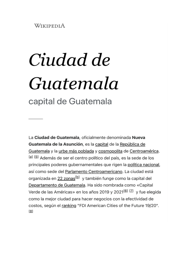 Ciudad de Guatemala - Wikipedia, La Enciclopedia Libre | PDF