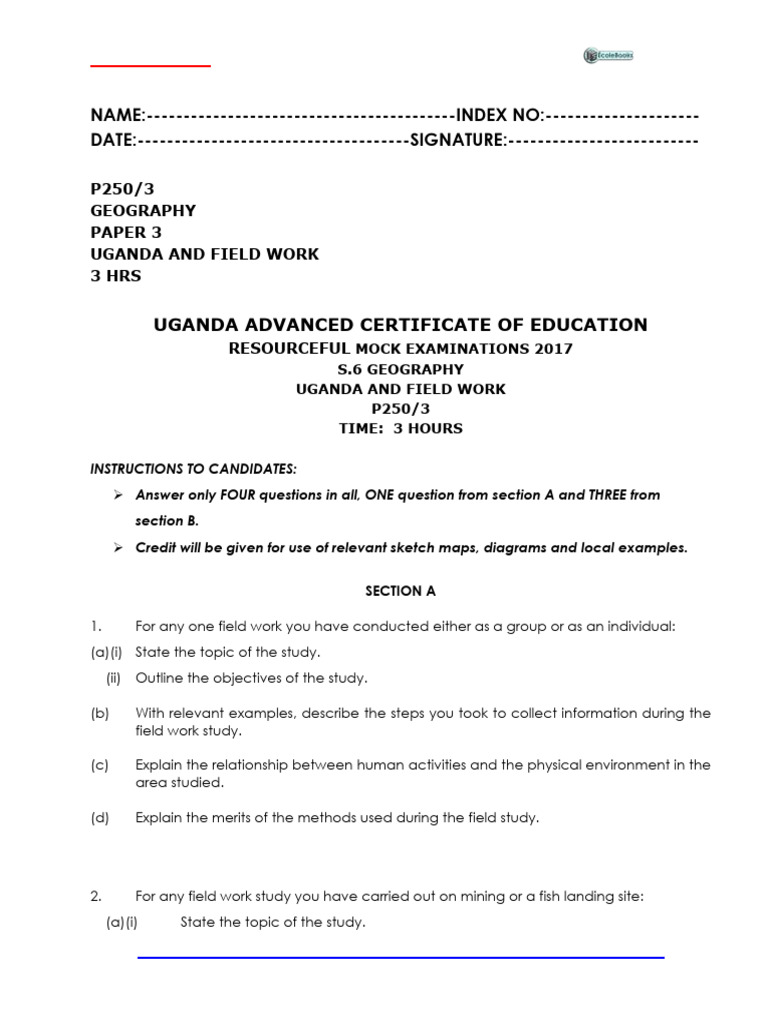 s6 Geography p3 Revision Past Papers | PDF | Geography