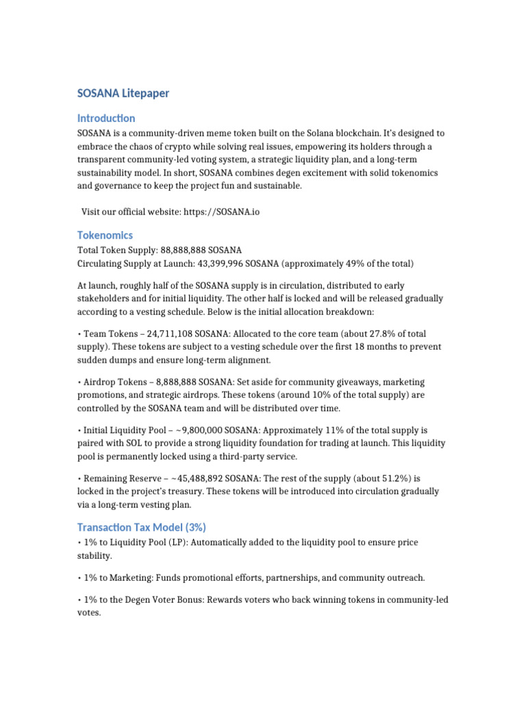 SOSANA Litepaper Final Full | PDF | Economies