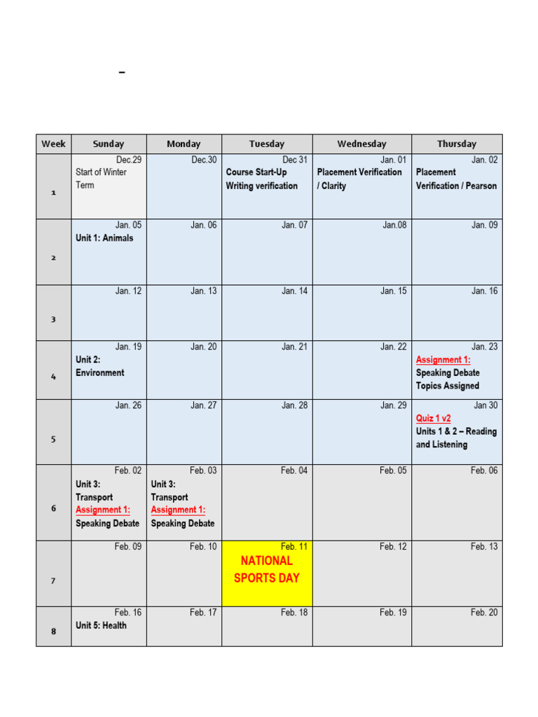 FENG1001 - Integrated Skills Calendar - W25 | PDF
