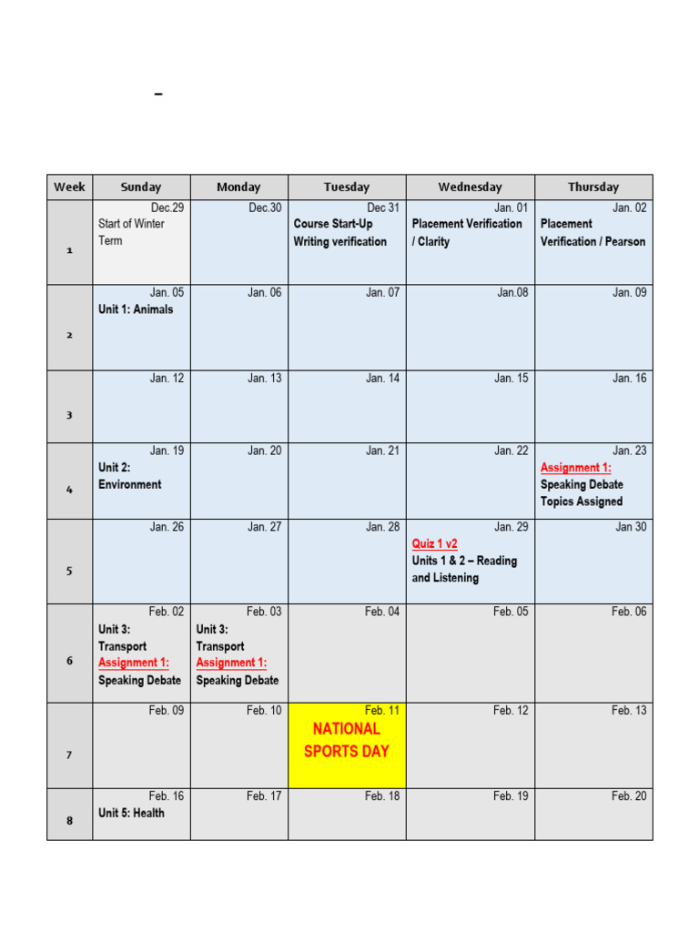 FENG1001 - Integrated Skills Calendar - W25 | PDF