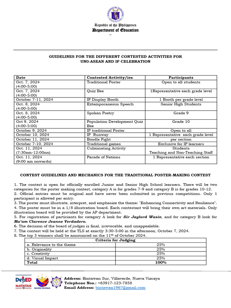 Contest Guidelines for Bintawan School Activities | PDF | Clothing
