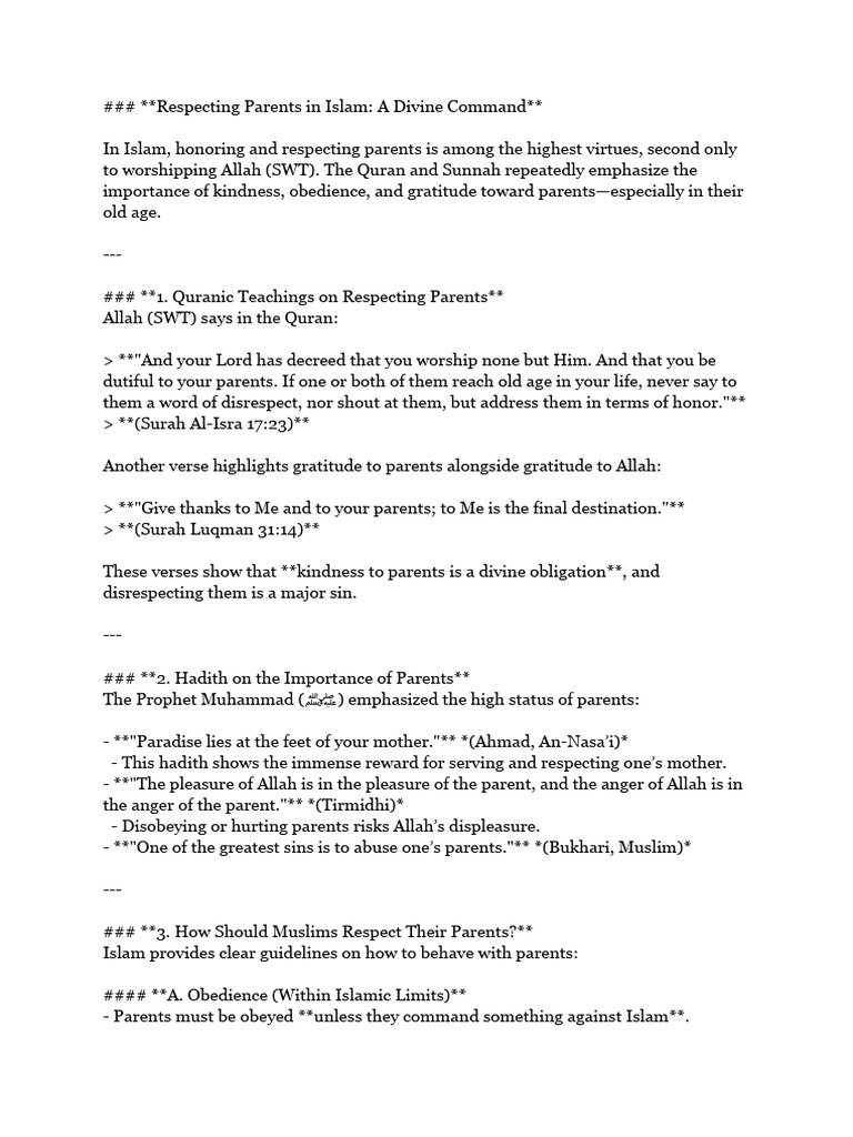 Respecting Parents in Islam - A Divine Command | PDF | Quran | Islam