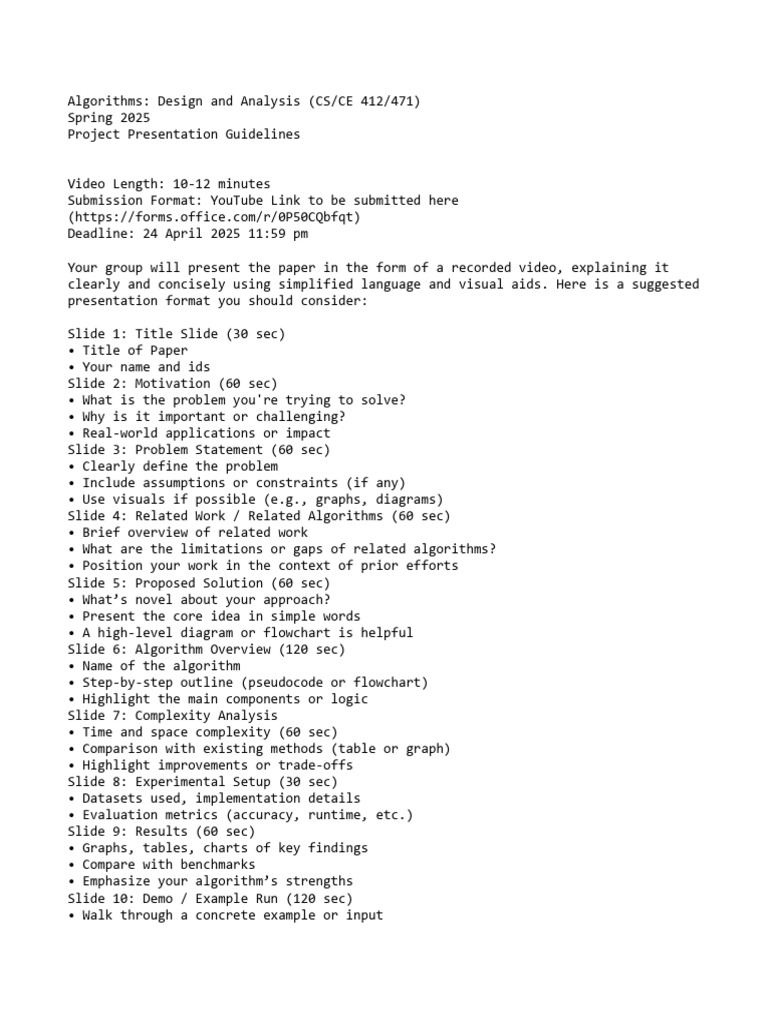Project Presentation Guidelines for CS/CE 412 | PDF | Algorithms ...