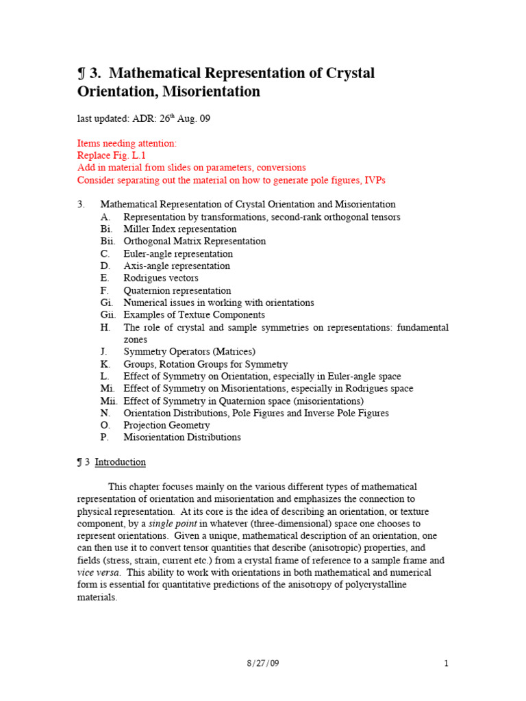 Mathematical Representation of Crystal Orientation, Misorientation ...