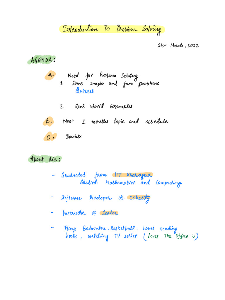0321 Introduction To Problem Solving 21 Mar | PDF | Algorithms And Data ...