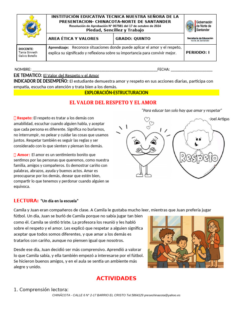 Guia El Valor Del Respeto y Amor | PDF | Amor