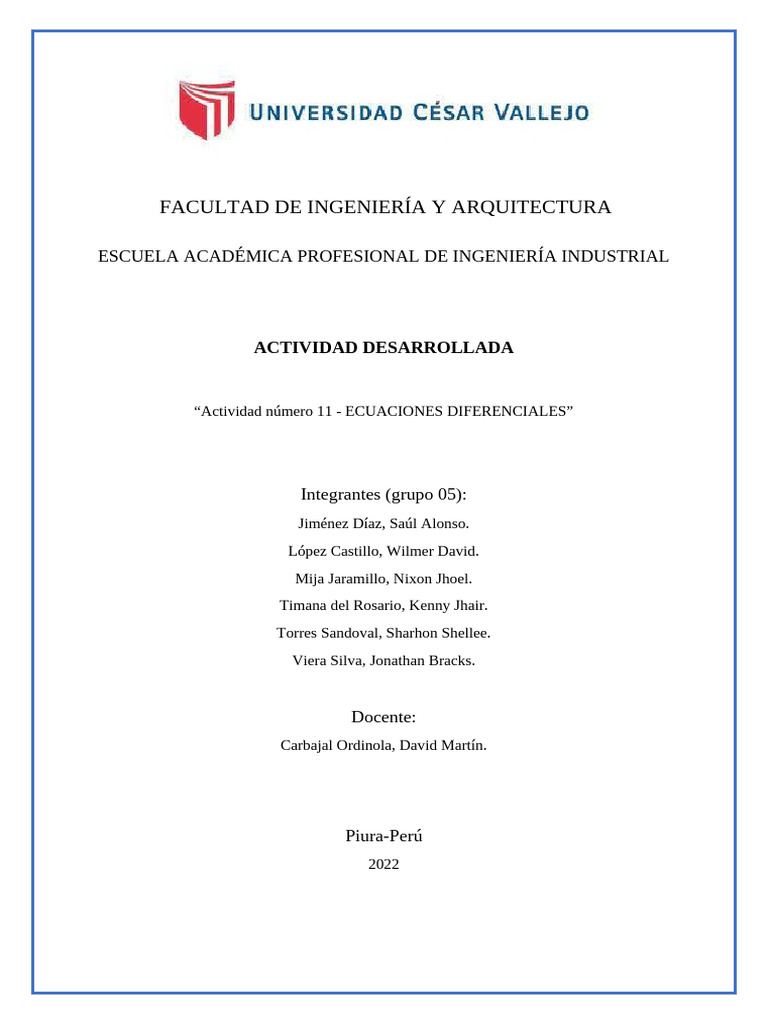 Actividad N11-Ecuaciones Diferenciales | PDF