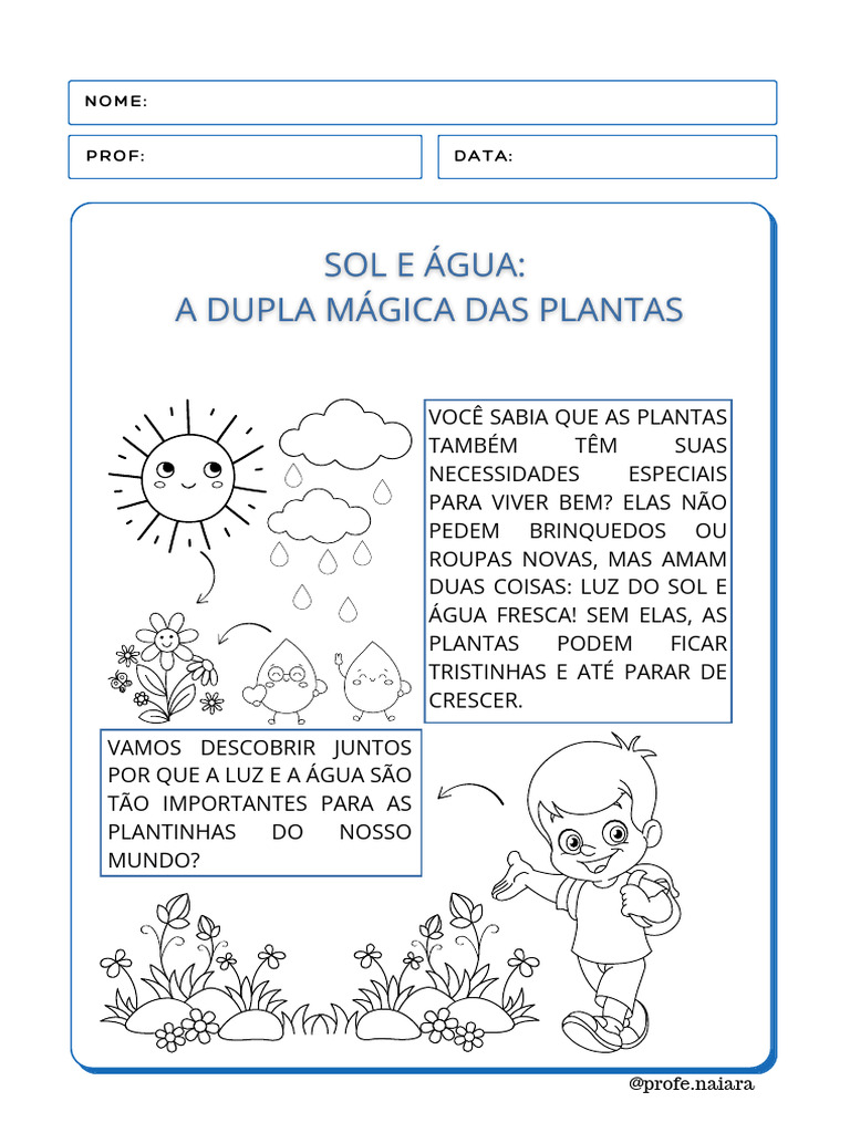 Atividade de Ciências 2° Ano - Sol e Água A Dupla Mágica Das Plantas ...