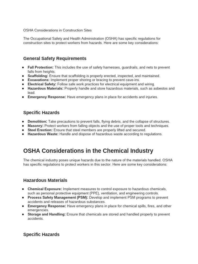 Explain OSHA Consideration in I) Construction Sit... | PDF ...