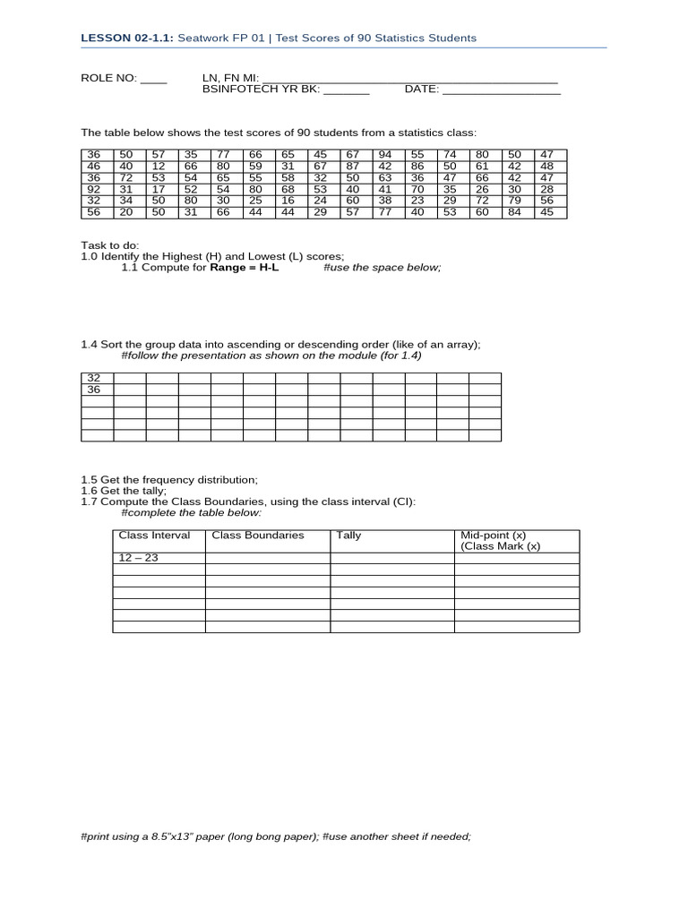 02 Chapter 2 Lesson 1.1 SW Test Scores Table S | PDF