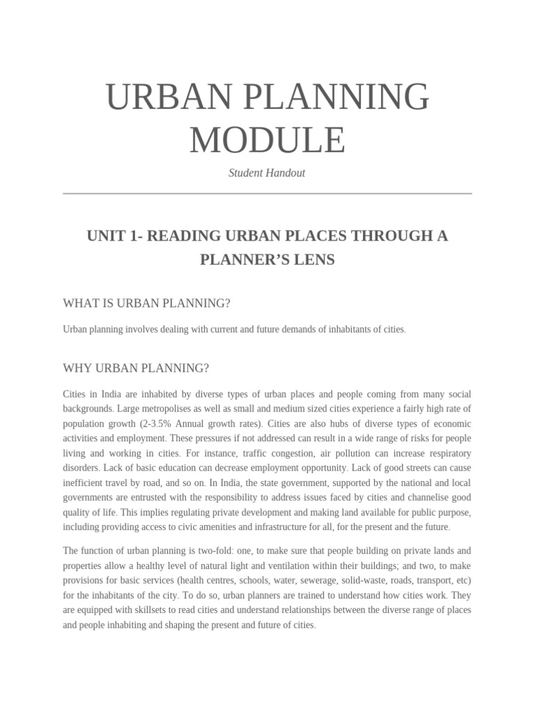 Week 1 - Unit 1 - Student Handout | PDF | Urban Planning | Economies