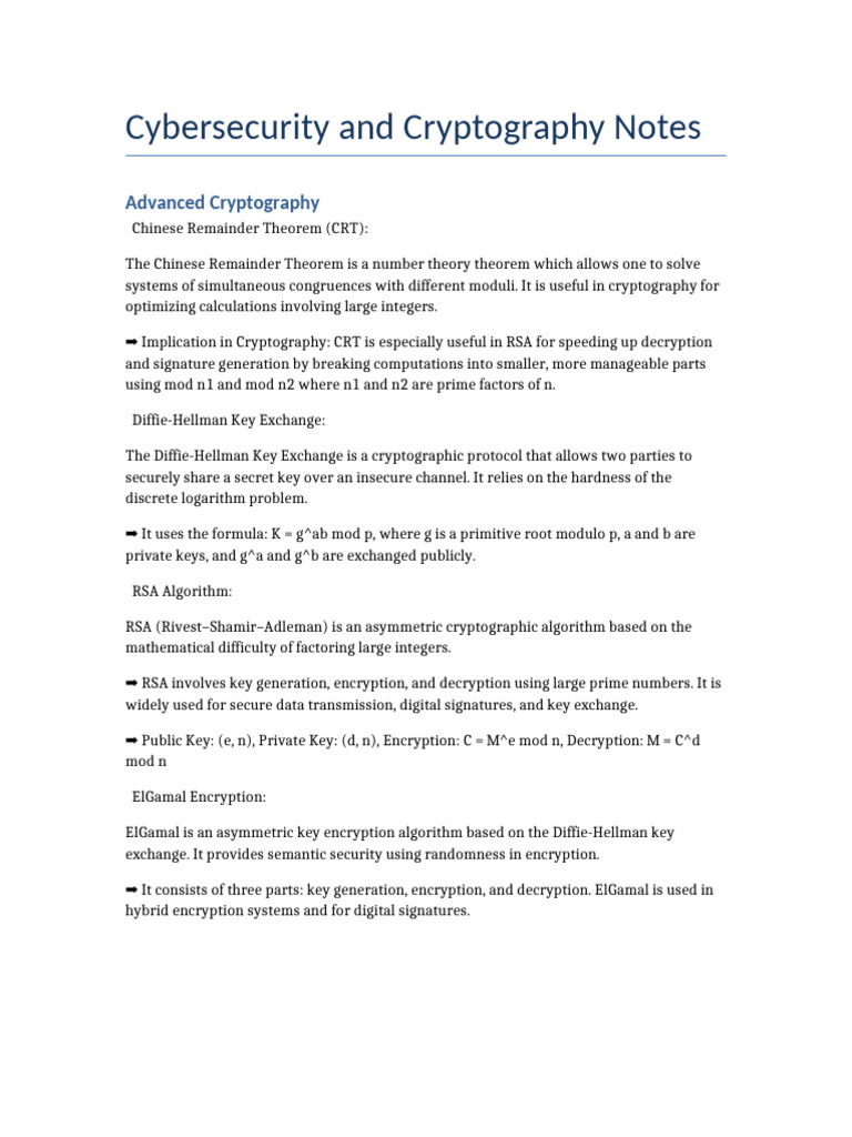 Cybersecurity And Cryptography Notes Pdf