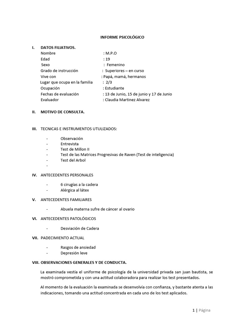PC4 - INFORME PSICOLÓGICO Diseño | PDF | Salud mental | Conceptos psicologicos