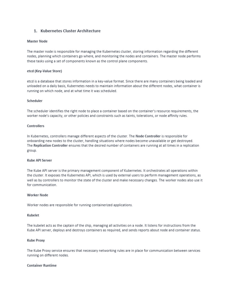 Kubernetes Cluster Architecture Pdf Computer Cluster Computer Science