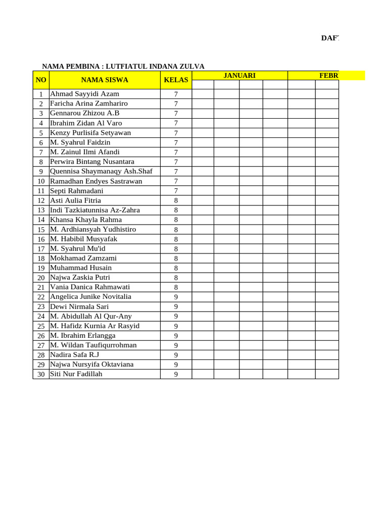 Dftr Hadir Ekstra | PDF