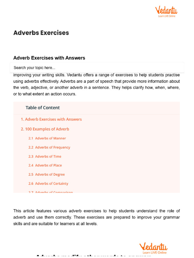 Adverbs Exercises | PDF