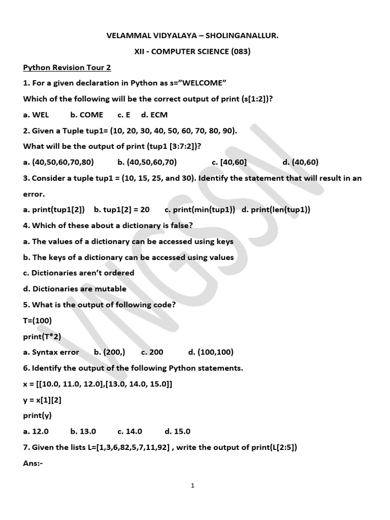 Python Revision Tour 2 Worksheet | PDF | Sql | Software Engineering