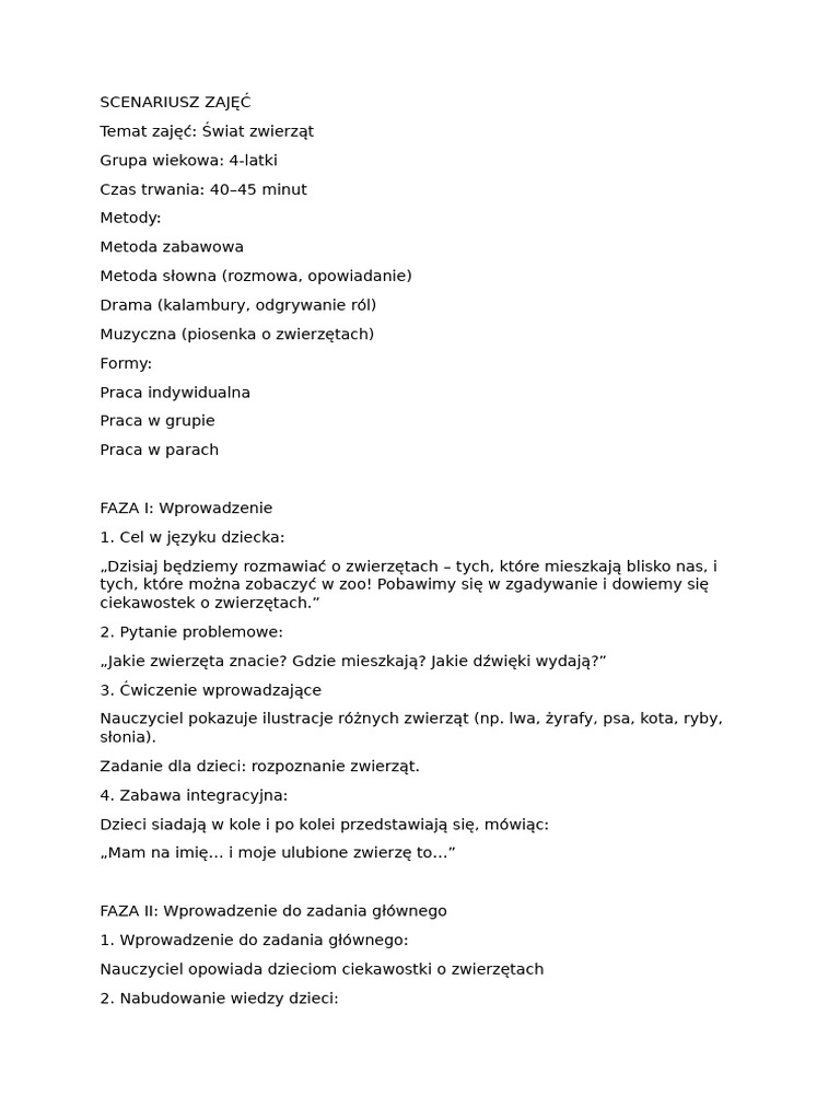Scenariusz o Zwierzętach | PDF