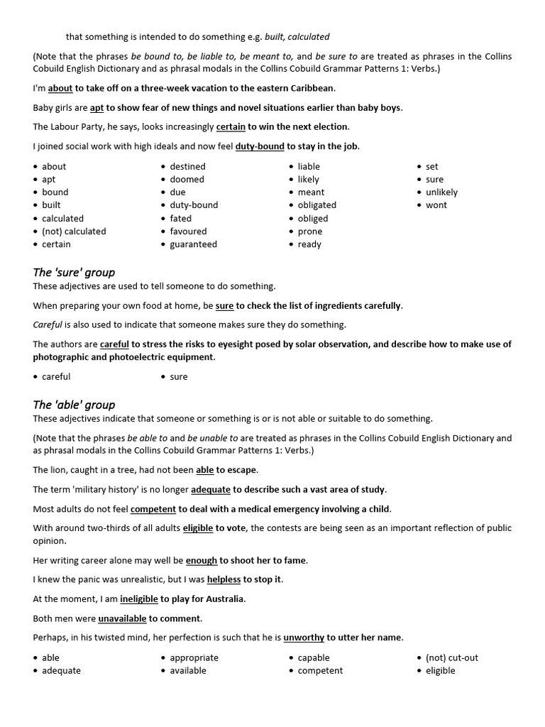 P72-73 Collins COBUILD Grammar Patterns Adjectives | PDF | Linguistic Morphology | Grammar