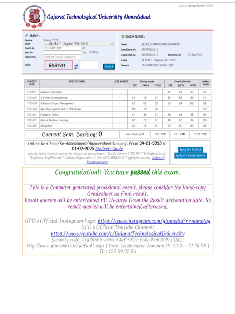 7th Semester Result | PDF