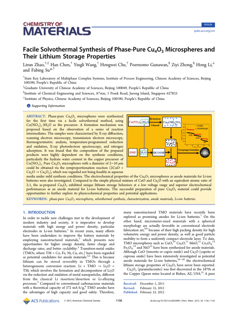Zhao Et Al 2012 Facile Solvothermal Synthesis of Phase Pure Cu4o3 ...