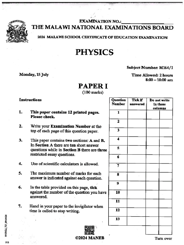 2024 Physics 1 Past Paper | PDF