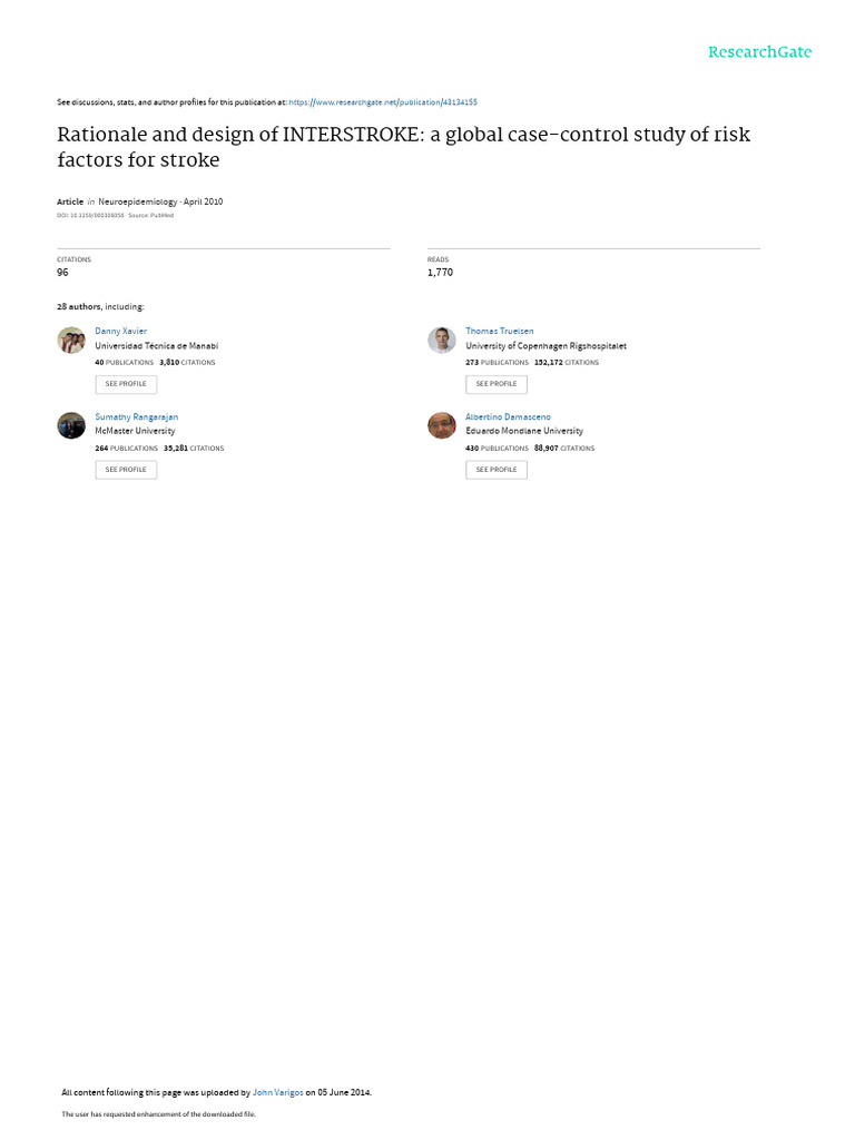 Rationaleand Designof INTERSTROKE | PDF | Stroke | Coronary Artery Disease