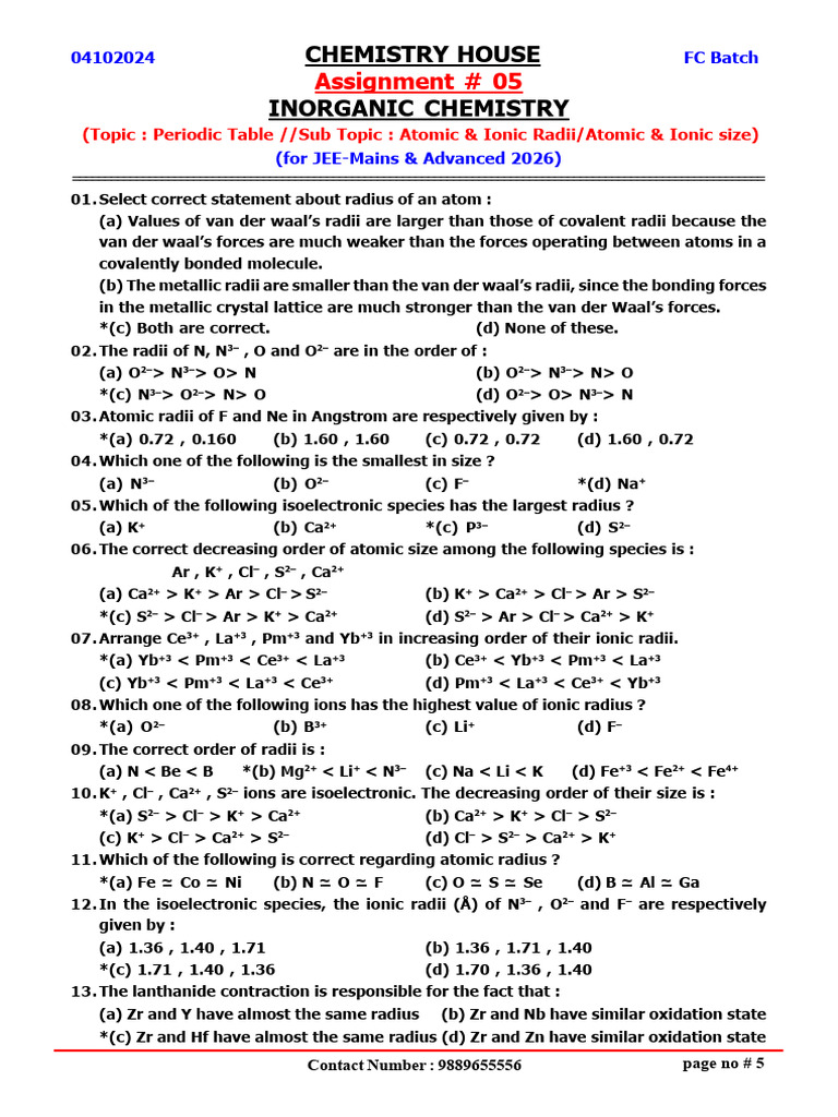 Answer Assignment 05 Periodic Table (04!10!2024) - 241004 - 230101 ...