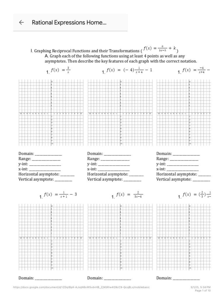 Graphing Reciprocal Functions Guide | PDF | Asymptote | Function ...