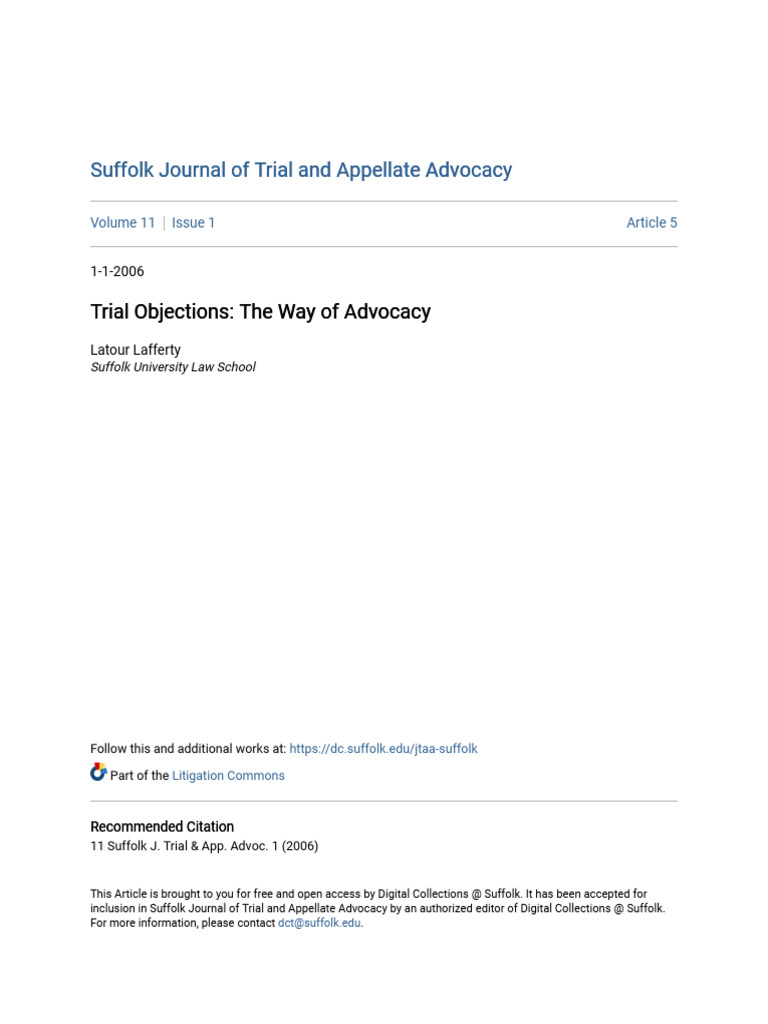 Trial Objections - The Way of Advocacy | PDF | Evidence (Law) | Evidence