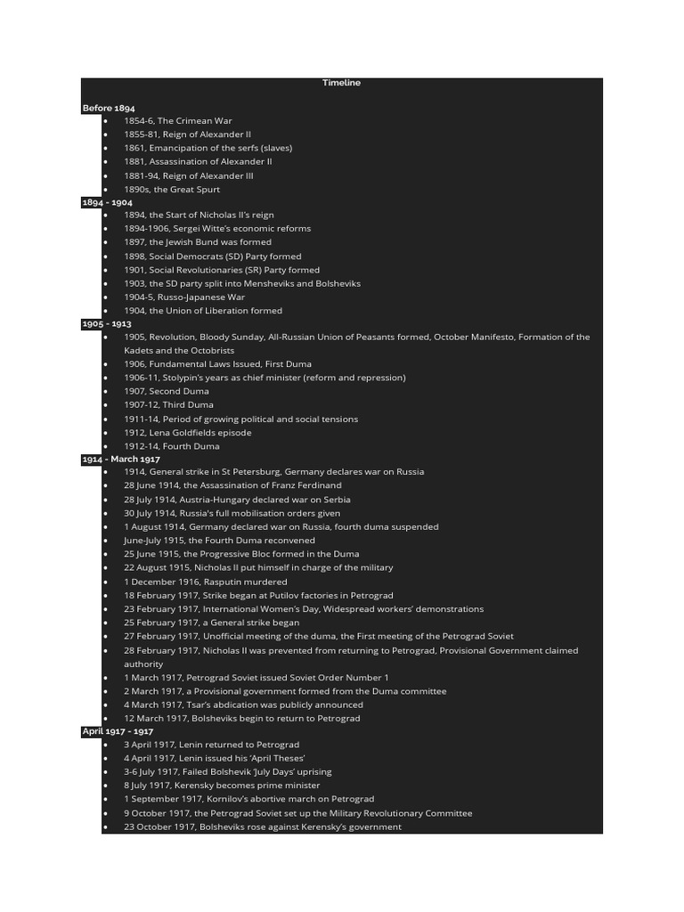 Timeline Before 1894 | PDF | Vladimir Lenin | Russian Empire