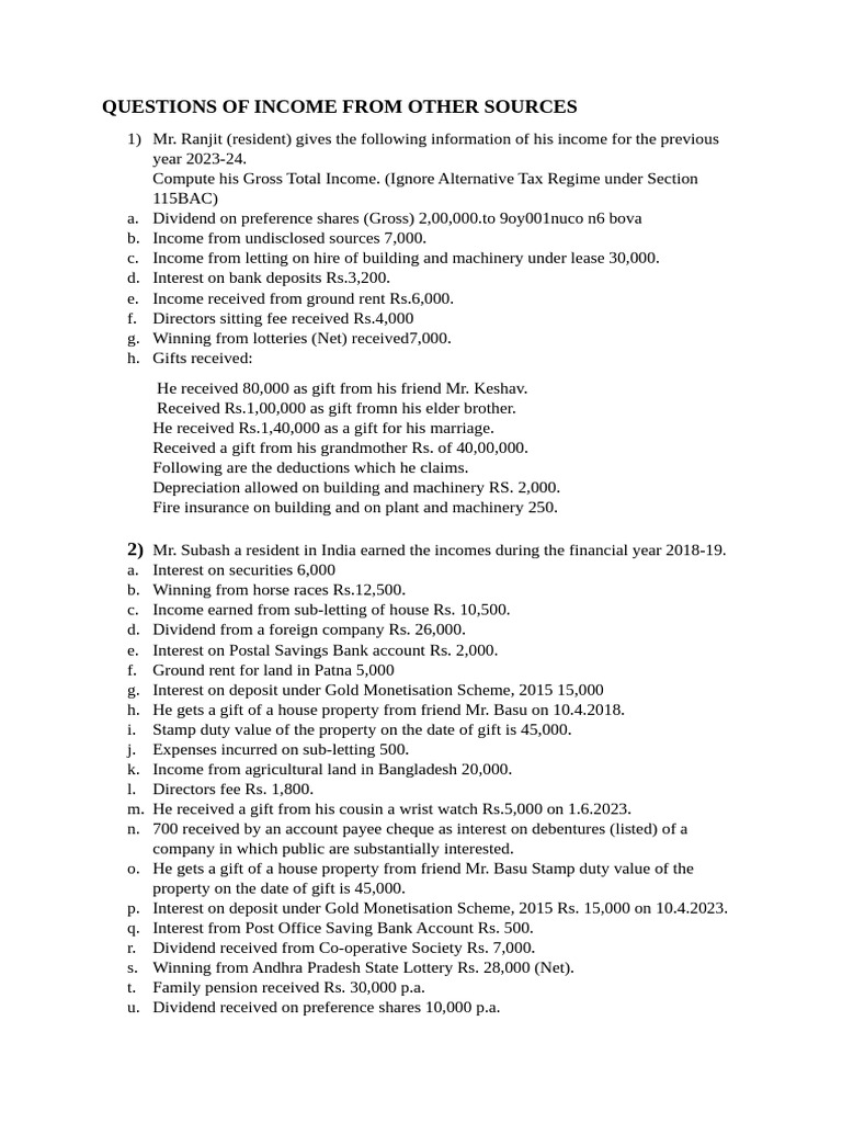 Income From Other Souces Question Word | PDF | Expense | Dividend
