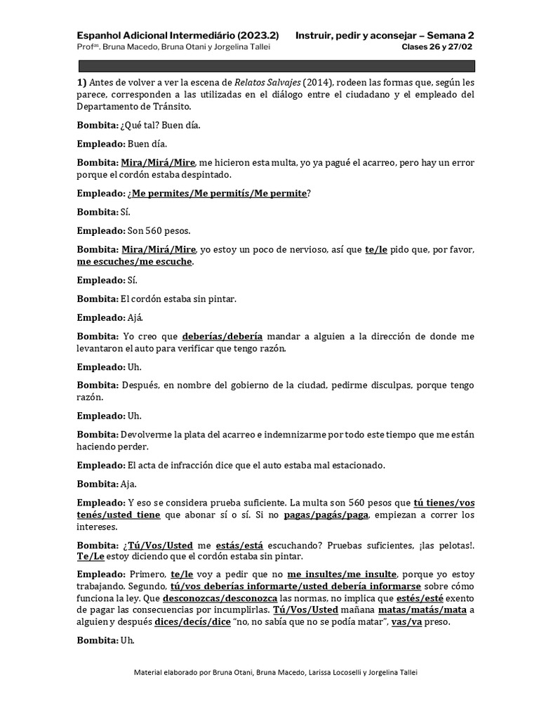 Actividad Instruir Pedir Aconsejar S2 2023.2 | PDF