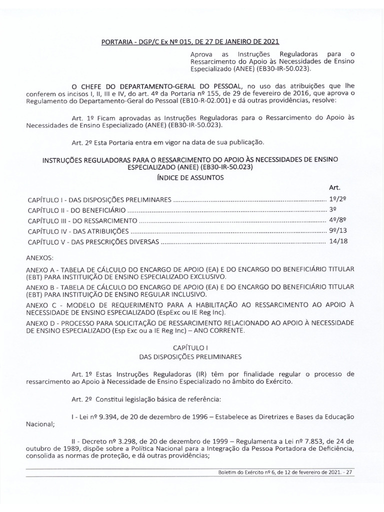 PORT - DGP - C Ex 015, DE 27 JAN 21 - Aprova As Instruções Reguladoras ...