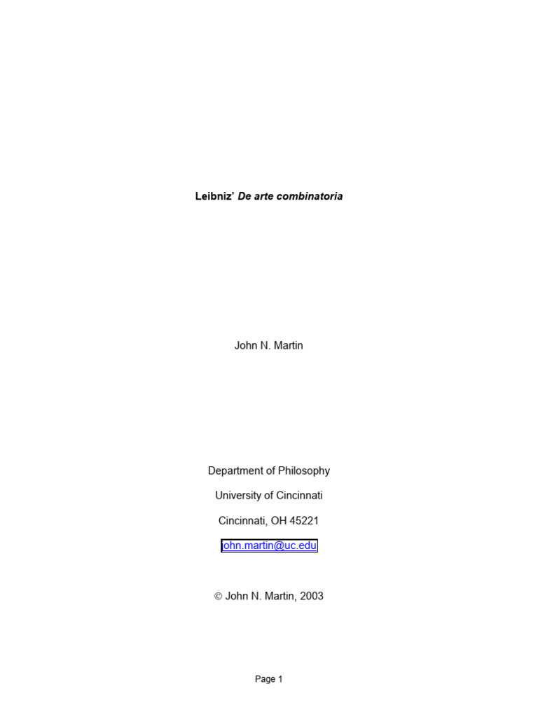 Leibniz - Art of Combinations 1666 | PDF | Mathematical Proof | Truth