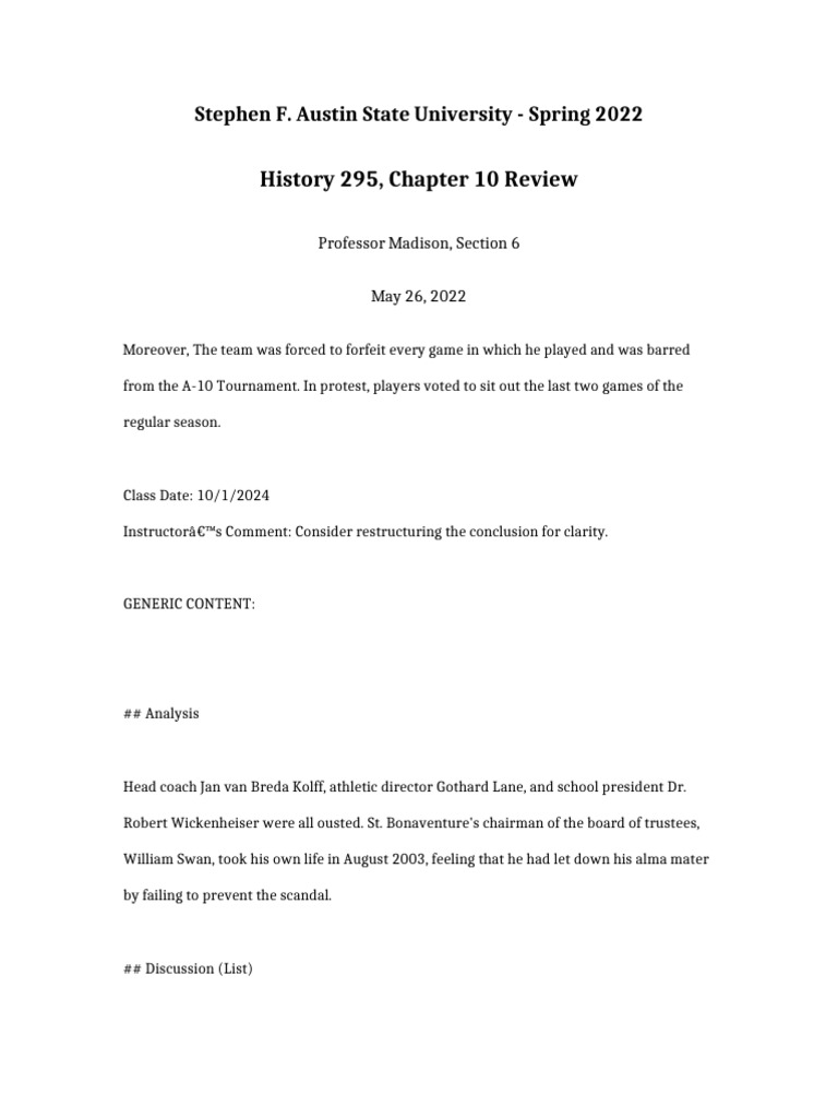 History 295 Chapter 10 Review | PDF | Sports | College Basketball