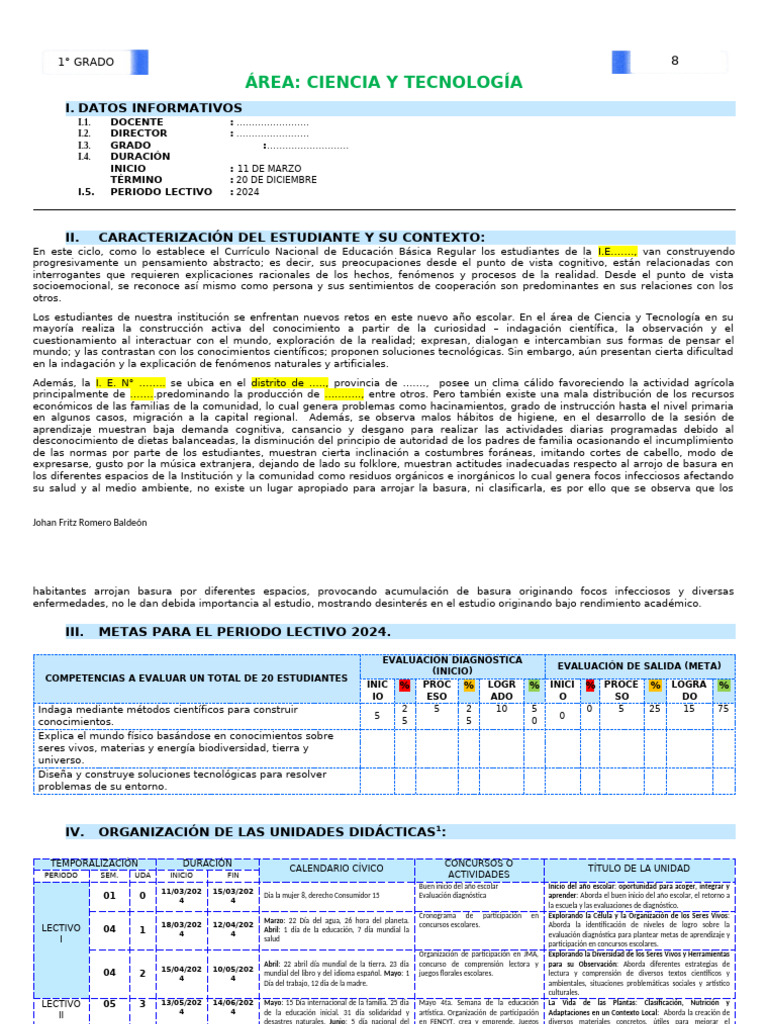 Programación Anual - Cyt 1° | PDF | Aprendizaje | Evaluación