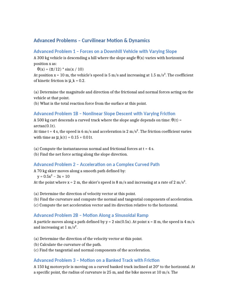 Advanced Curvilinear Dynamics Problems Pdf Force Acceleration 7155