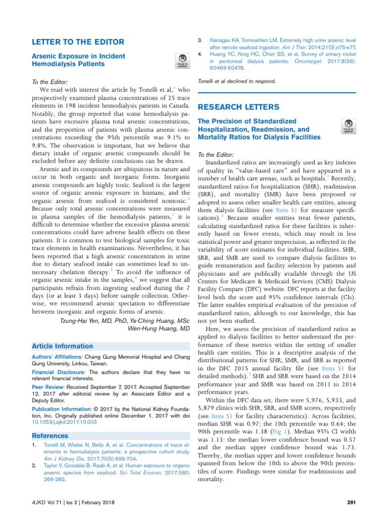 Arsenic Exposure in Incident Hemodialysis Patients | PDF | Arsenic ...
