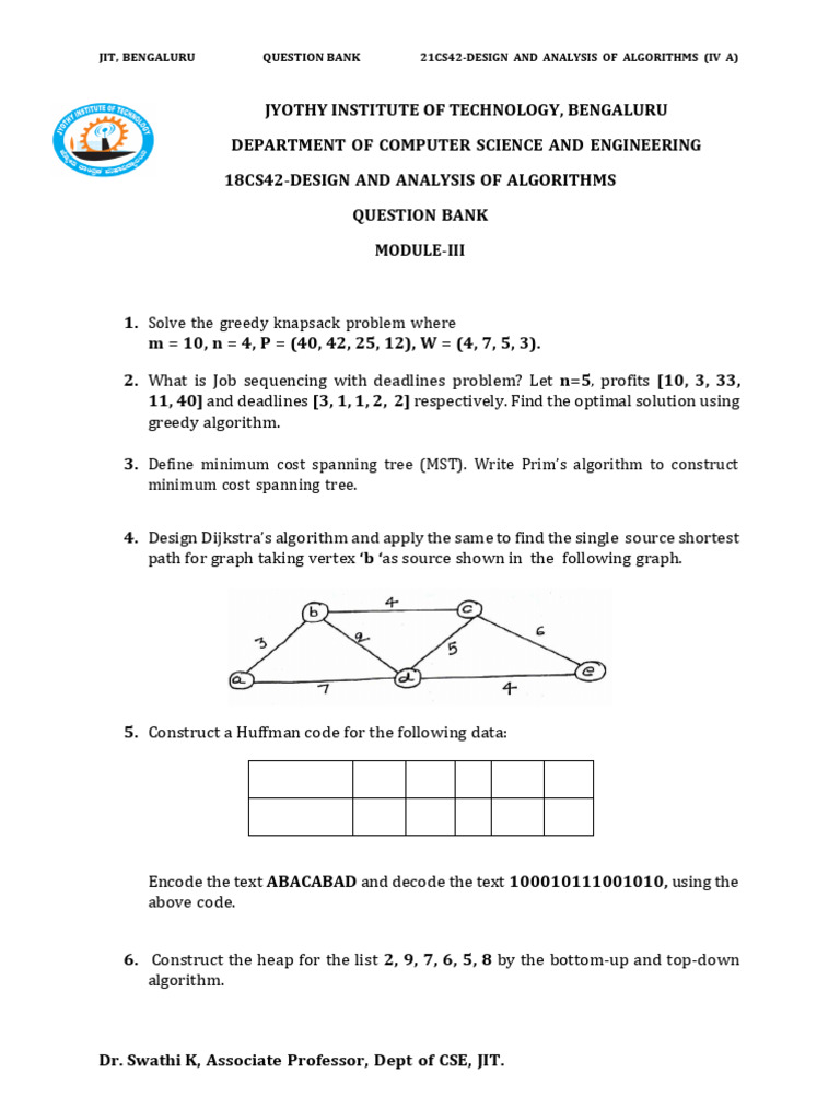 Ada - BCS401 - Module - 3 - & - 4 - Question Bank | PDF | Mathematical Relations | Combinatorics